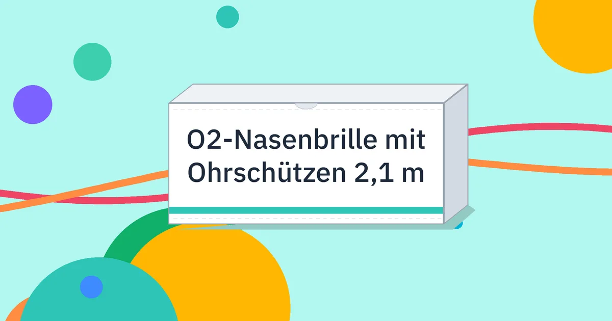 Symbolbild: Packung mit der Aufschrift O2-Nasenbrille mit Ohrschützen 2,1 m (PZN 16159665) – Verfügbarkeit und Bezug in Apotheken in Frankfurt am Main