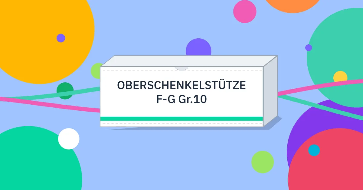 Symbolbild: Packung mit der Aufschrift OBERSCHENKELSTÜTZE F-G Gr.10 (PZN 02008129) – Verfügbarkeit und Bezug in Apotheken in Frankfurt am Main