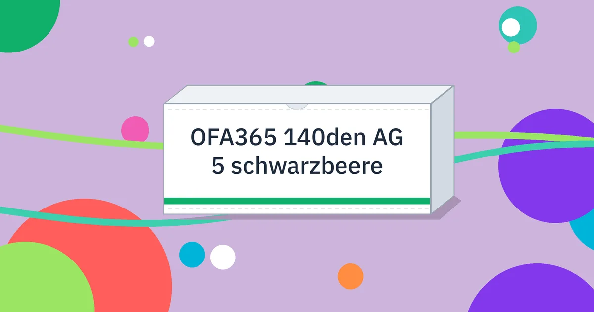 Symbolbild: Packung mit der Aufschrift OFA365 140den AG 5 schwarzbeere (PZN 16723083) – Verfügbarkeit und Bezug in Apotheken in Frankfurt am Main