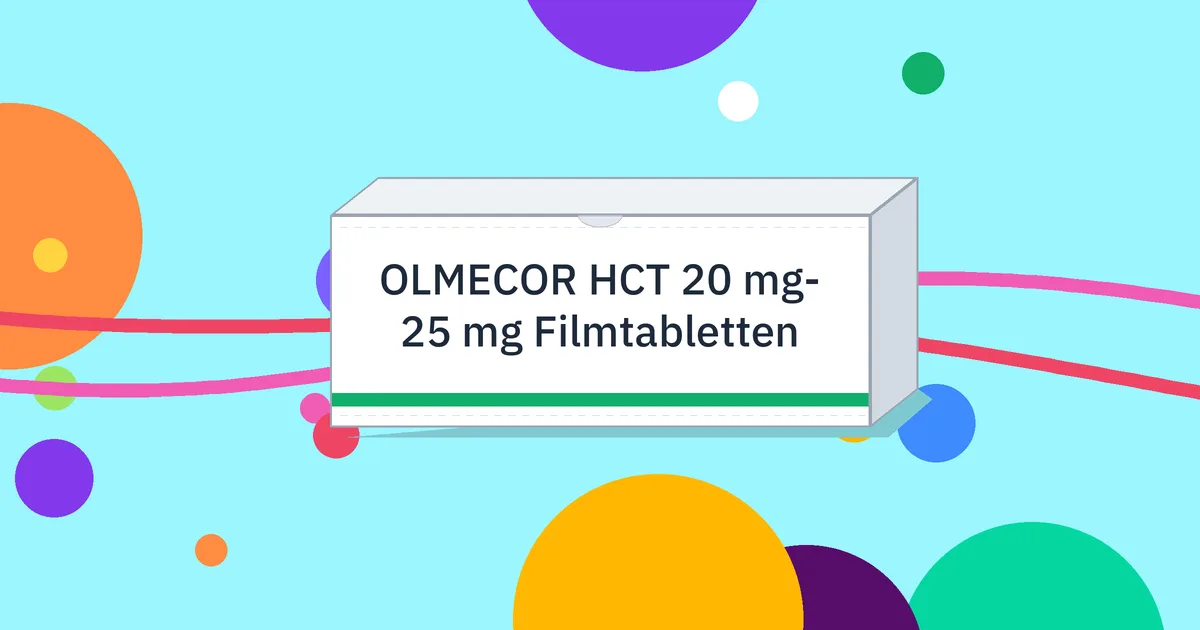 Symbolbild: Packung mit der Aufschrift OLMECOR HCT 20 mg-25 mg Filmtabletten (PZN 12648195) – Verfügbarkeit und Bezug in Apotheken in Frankfurt am Main