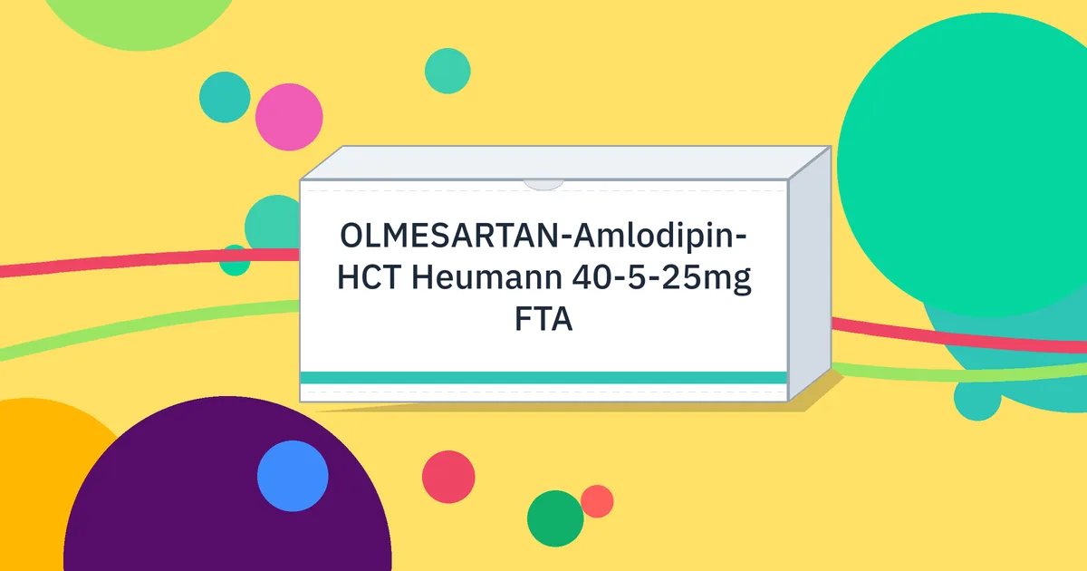 Symbolbild: Packung mit der Aufschrift OLMESARTAN-Amlodipin-HCT Heumann 40-5-25mg FTA (PZN 15580411) – Verfügbarkeit und Bezug in Apotheken in Frankfurt am Main
