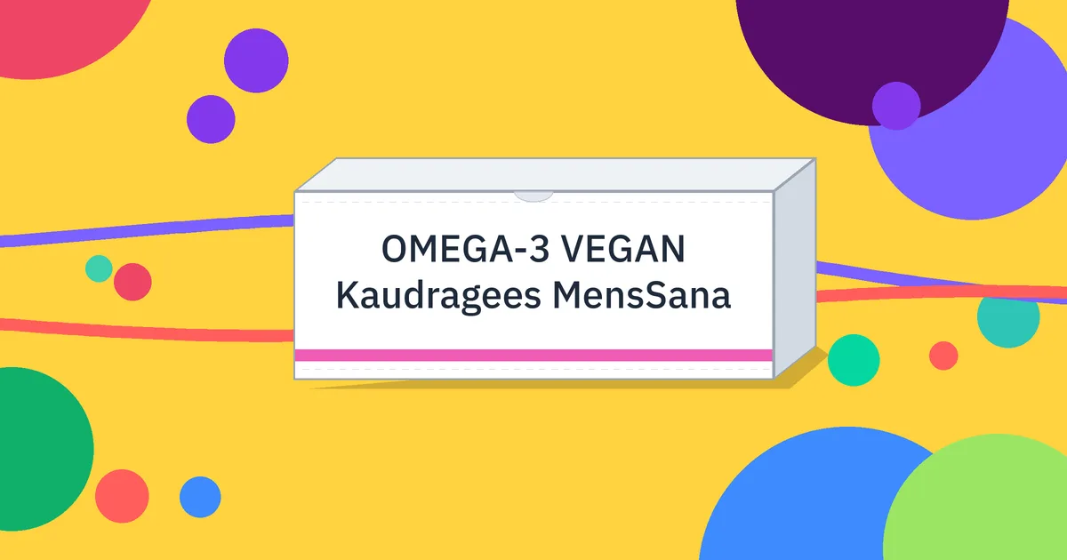 Symbolbild: Packung mit der Aufschrift OMEGA-3 VEGAN Kaudragees MensSana (PZN 18373894) – Verfügbarkeit und Bezug in Apotheken in Frankfurt am Main