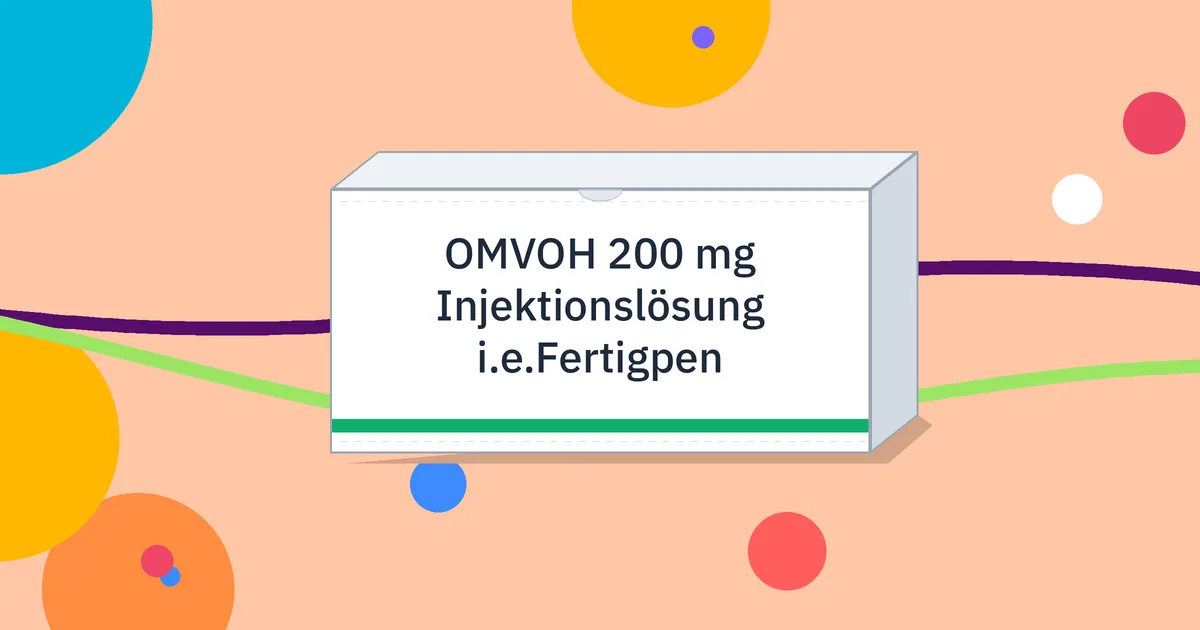 Symbolbild: Packung mit der Aufschrift OMVOH 200 mg Injektionslösung i.e.Fertigpen (PZN 20029299) – Verfügbarkeit und Bezug in Apotheken in Frankfurt am Main