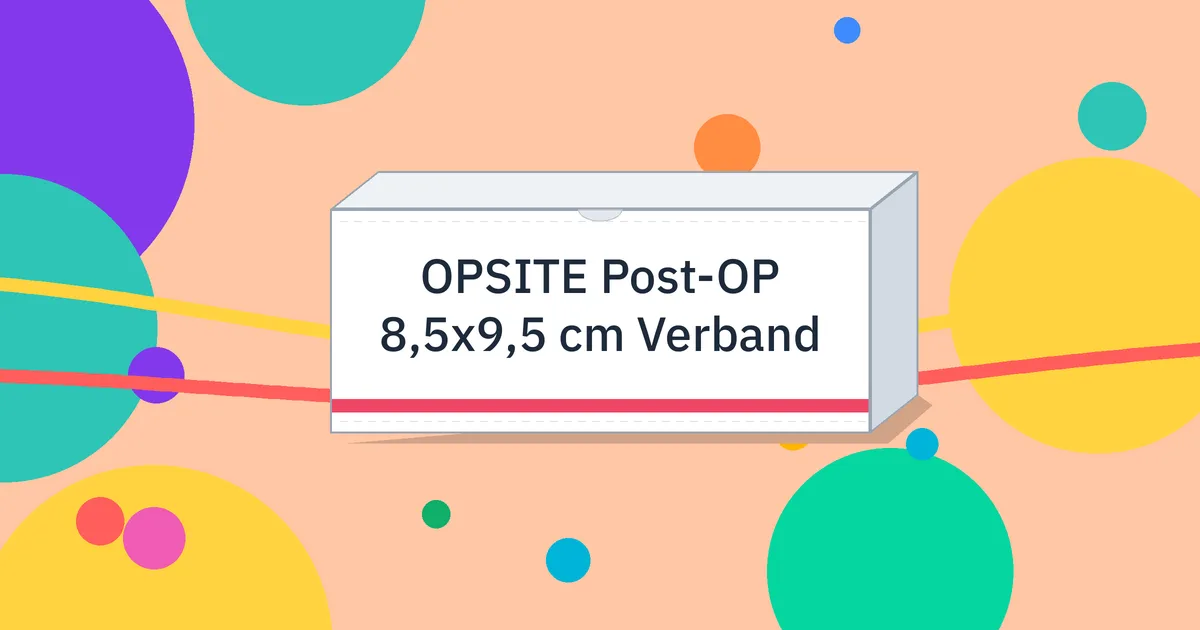 Symbolbild: Packung mit der Aufschrift OPSITE Post-OP 8,5x9,5 cm Verband (PZN 04110429) – Verfügbarkeit und Bezug in Apotheken in Frankfurt am Main