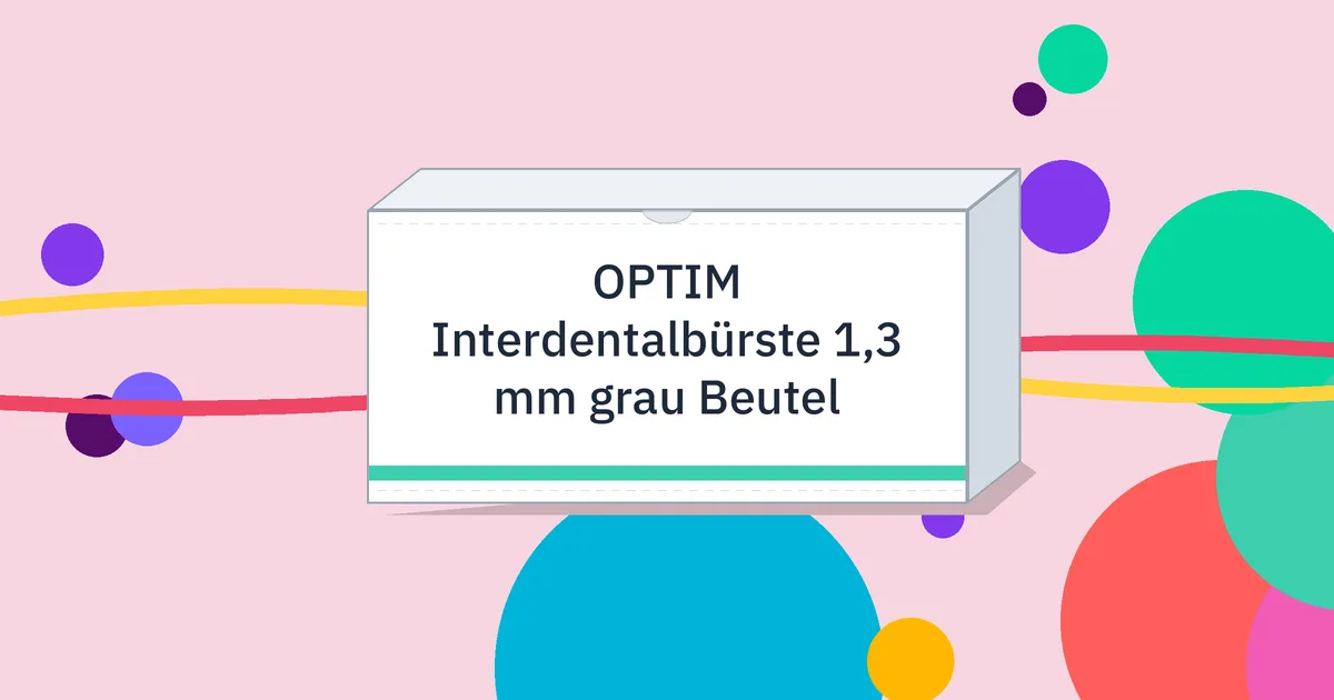 Symbolbild: Packung mit der Aufschrift OPTIM Interdentalbürste 1,3 mm grau Beutel (PZN 16237856) – Verfügbarkeit und Bezug in Apotheken in Frankfurt am Main
