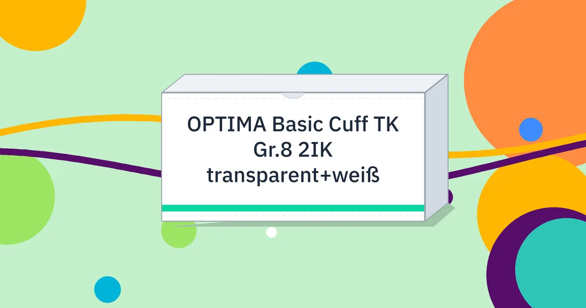 Symbolbild: Packung mit der Aufschrift OPTIMA Basic Cuff TK Gr.8 2IK transparent+weiß (PZN 10287764) – Verfügbarkeit und Bezug in Apotheken in Frankfurt am Main