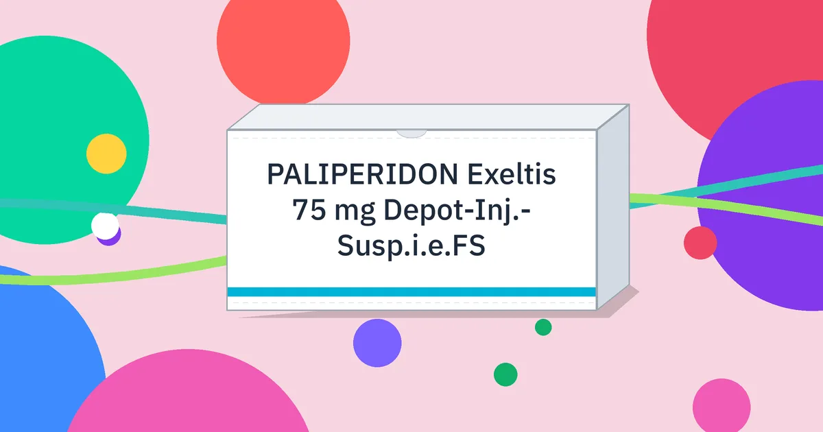 Symbolbild: Packung mit der Aufschrift PALIPERIDON Exeltis 75 mg Depot-Inj.-Susp.i.e.FS (PZN 19950081) – Verfügbarkeit und Bezug in Apotheken in Frankfurt am Main