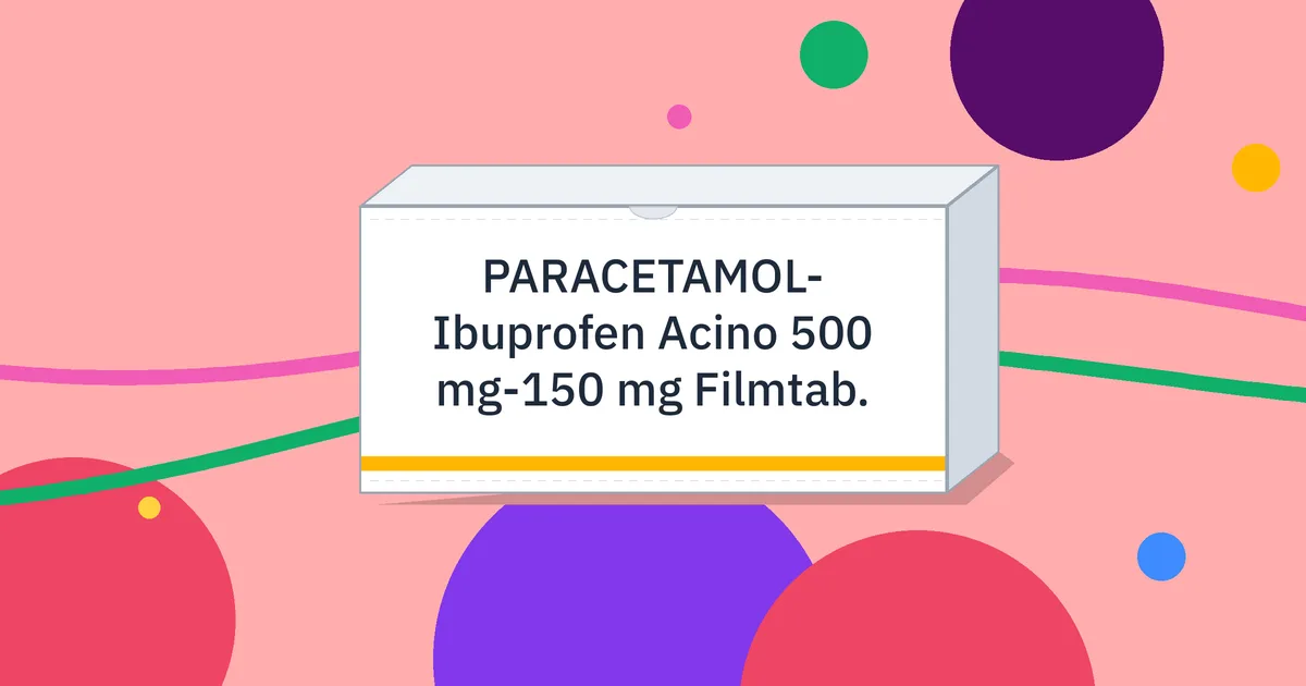 Symbolbild: Packung mit der Aufschrift PARACETAMOL-Ibuprofen Acino 500 mg-150 mg Filmtab. (PZN 14239609) – Verfügbarkeit und Bezug in Apotheken in Frankfurt am Main