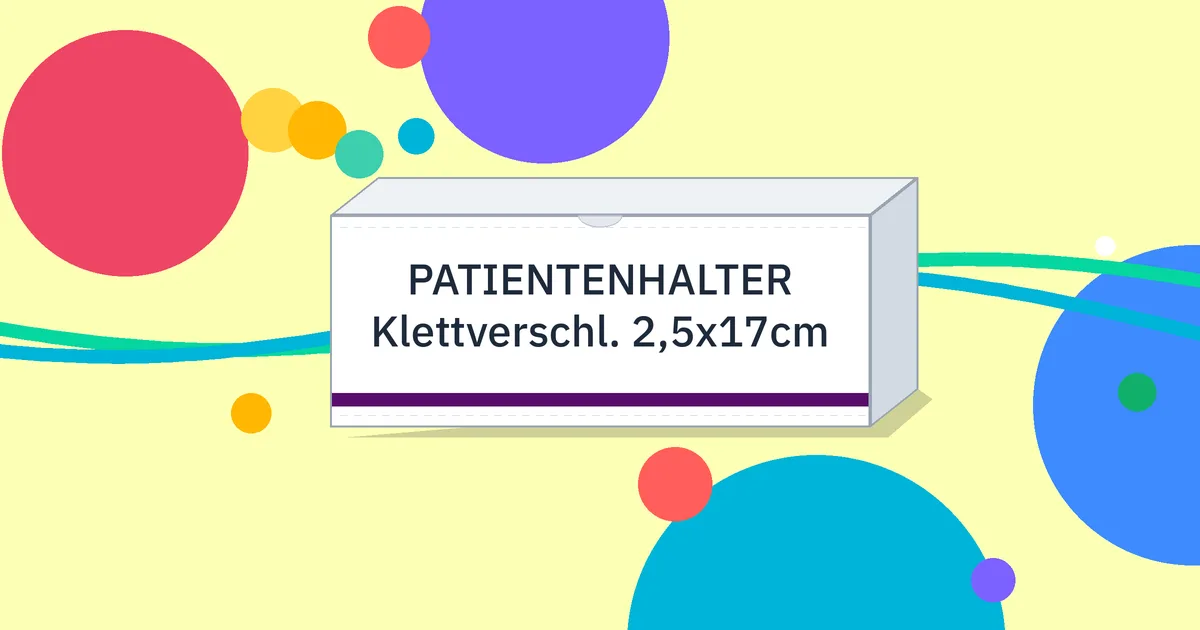 Symbolbild: Packung mit der Aufschrift PATIENTENHALTER Klettverschl. 2,5x17cm (PZN 02442593) – Verfügbarkeit und Bezug in Apotheken in Frankfurt am Main