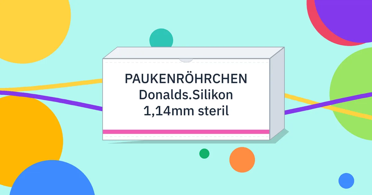 Symbolbild: Packung mit der Aufschrift PAUKENRÖHRCHEN Donalds.Silikon 1,14mm steril (PZN 18355005) – Verfügbarkeit und Bezug in Apotheken in Frankfurt am Main