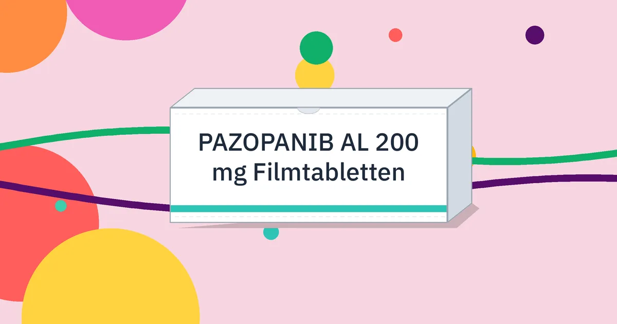 Symbolbild: Packung mit der Aufschrift PAZOPANIB AL 200 mg Filmtabletten (PZN 19763568) – Verfügbarkeit und Bezug in Apotheken in Frankfurt am Main
