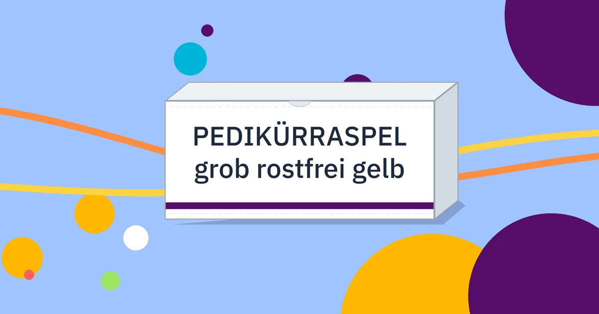 Symbolbild: Packung mit der Aufschrift PEDIKÜRRASPEL grob rostfrei gelb (PZN 01522887) – Verfügbarkeit und Bezug in Apotheken in Frankfurt am Main