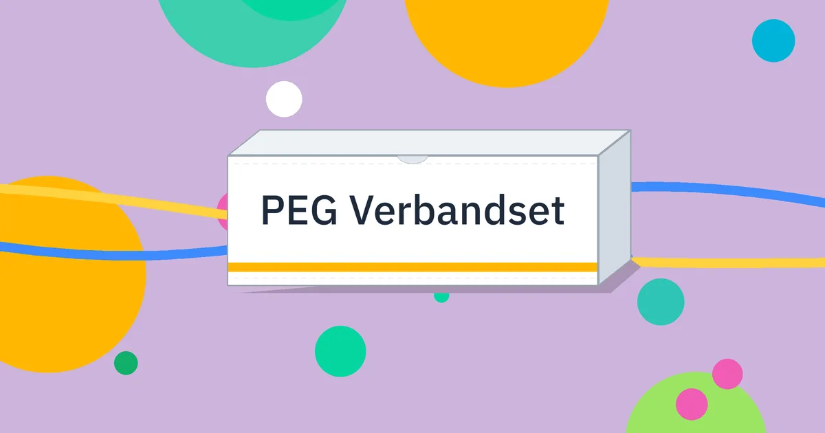 Symbolbild: Packung mit der Aufschrift PEG Verbandset (PZN 17269982) – Verfügbarkeit und Bezug in Apotheken in Frankfurt am Main