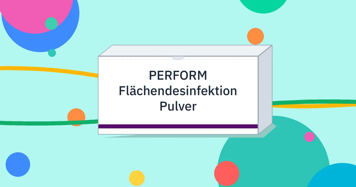 Symbolbild: Packung mit der Aufschrift PERFORM Flächendesinfektion Pulver (PZN 05514318) – Verfügbarkeit und Bezug in Apotheken in Frankfurt am Main