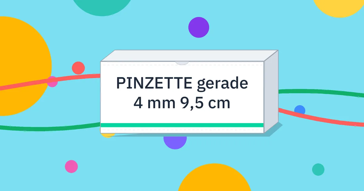 Symbolbild: Packung mit der Aufschrift PINZETTE gerade 4 mm 9,5 cm (PZN 01651277) – Verfügbarkeit und Bezug in Apotheken in Frankfurt am Main