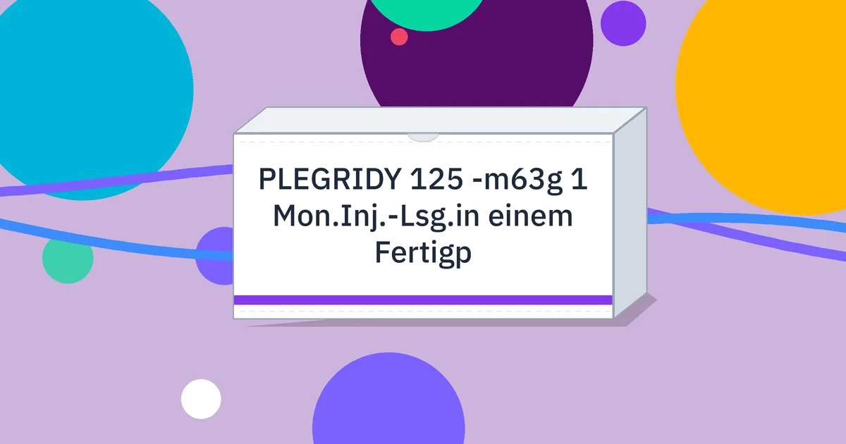 Symbolbild: Packung mit der Aufschrift PLEGRIDY 125 -m63g 1 Mon.Inj.-Lsg.in einem Fertigp (PZN 12592402) – Verfügbarkeit und Bezug in Apotheken in Frankfurt am Main