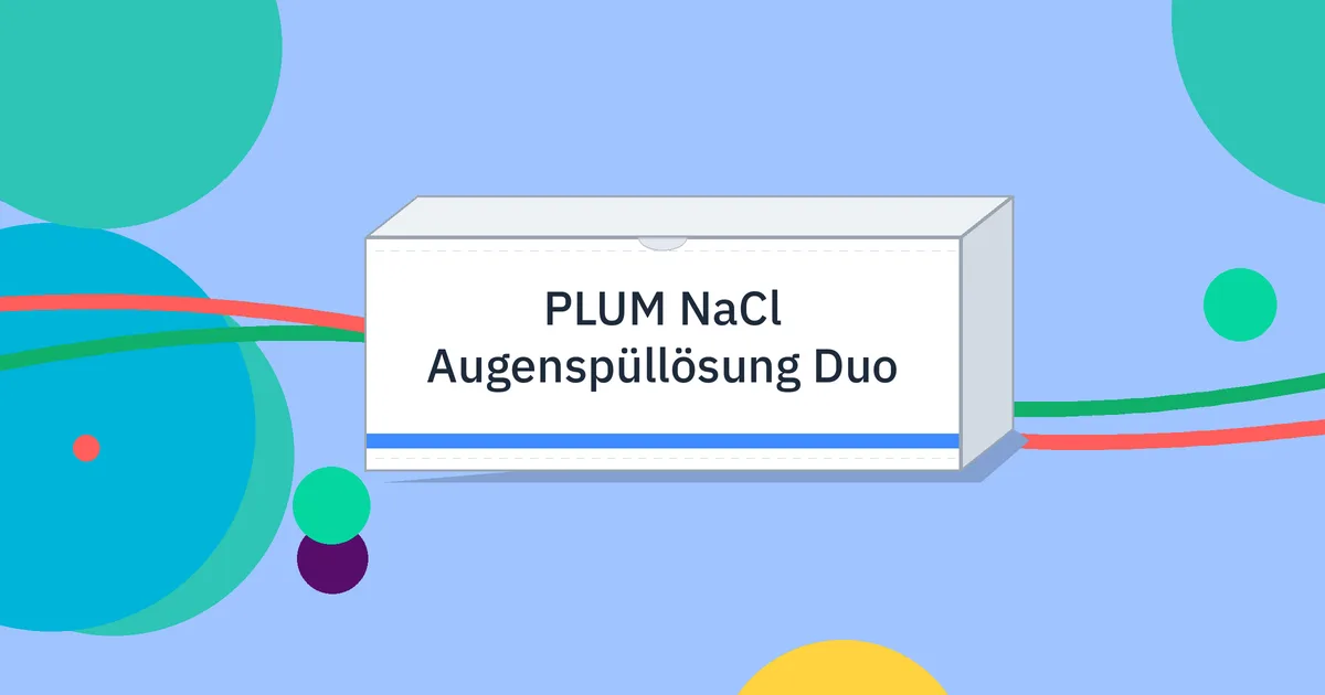 Symbolbild: Packung mit der Aufschrift PLUM NaCl Augenspüllösung Duo (PZN 06134546) – Verfügbarkeit und Bezug in Apotheken in Frankfurt am Main