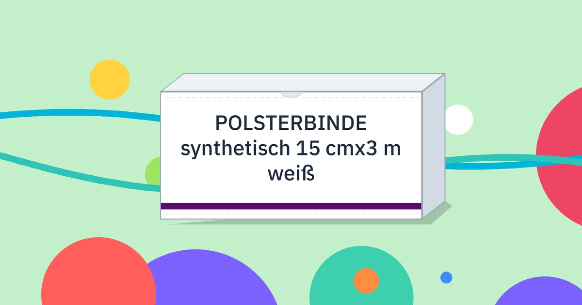 Symbolbild: Packung mit der Aufschrift POLSTERBINDE synthetisch 15 cmx3 m weiß (PZN 09781499) – Verfügbarkeit und Bezug in Apotheken in Frankfurt am Main