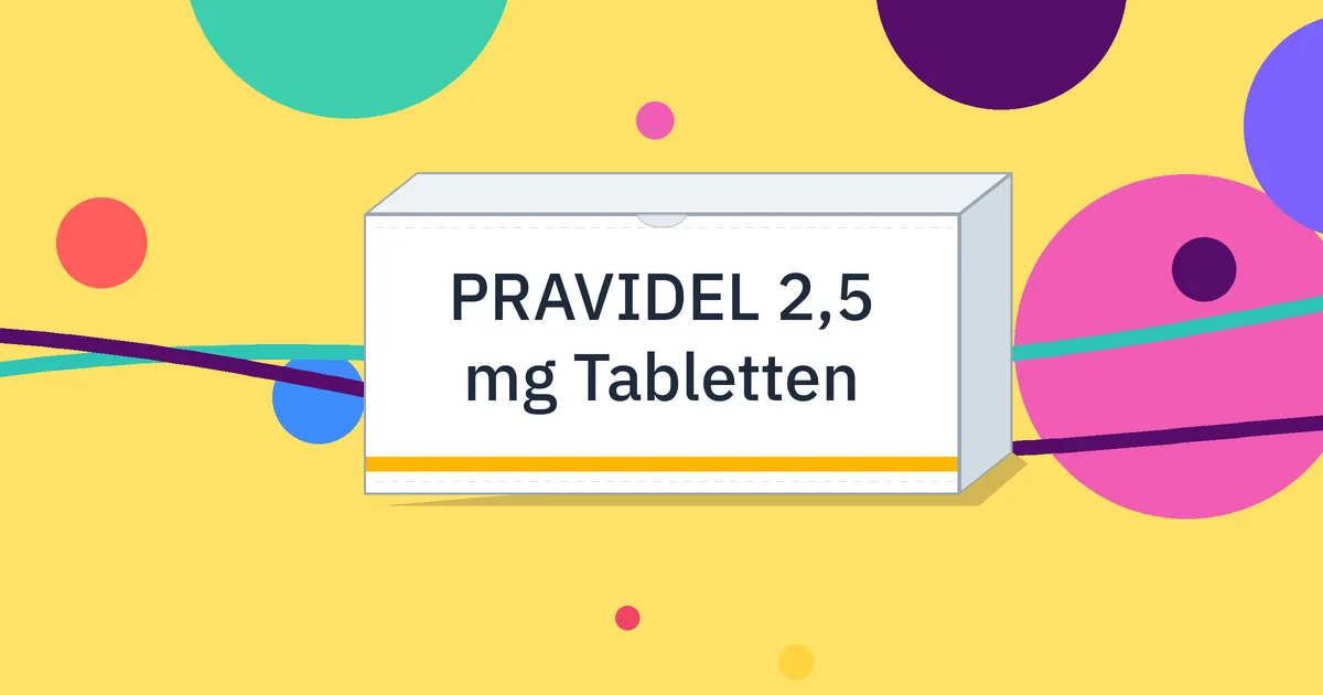 Symbolbild: Packung mit der Aufschrift PRAVIDEL 2,5 mg Tabletten (PZN 20346396) – Verfügbarkeit und Bezug in Apotheken in Frankfurt am Main