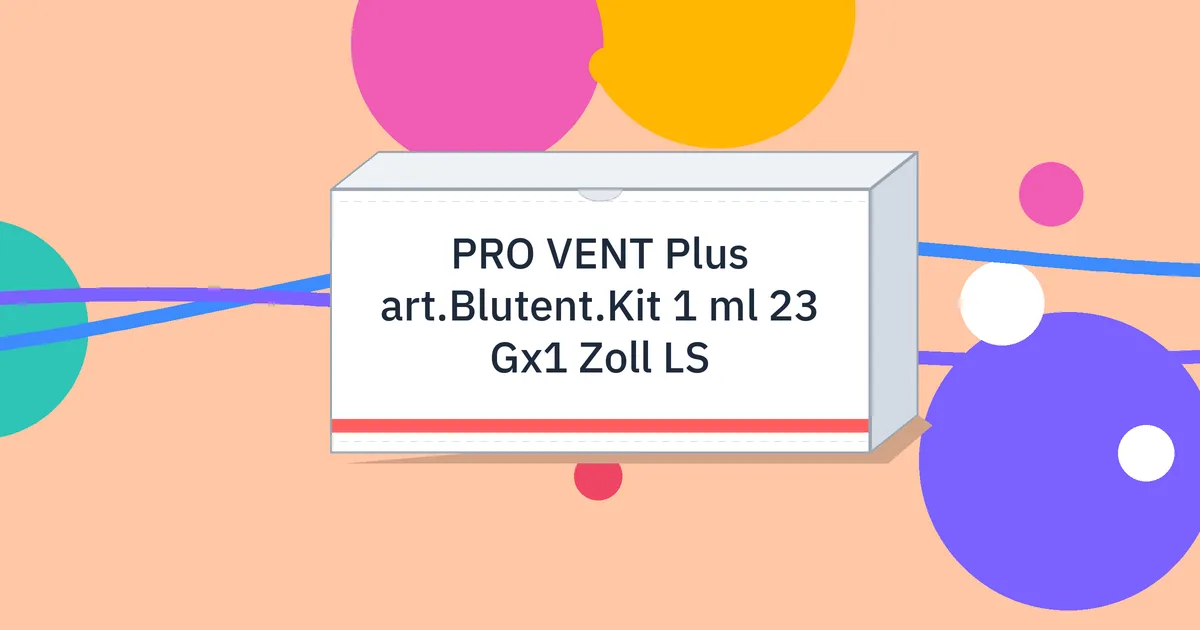 Symbolbild: Packung mit der Aufschrift PRO VENT Plus art.Blutent.Kit 1 ml 23 Gx1 Zoll LS (PZN 09216983) – Verfügbarkeit und Bezug in Apotheken in Frankfurt am Main