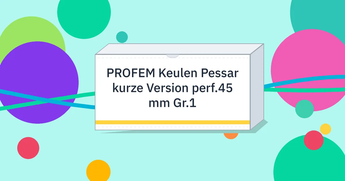 Symbolbild: Packung mit der Aufschrift PROFEM Keulen Pessar kurze Version perf.45 mm Gr.1 (PZN 11671789) – Verfügbarkeit und Bezug in Apotheken in Frankfurt am Main