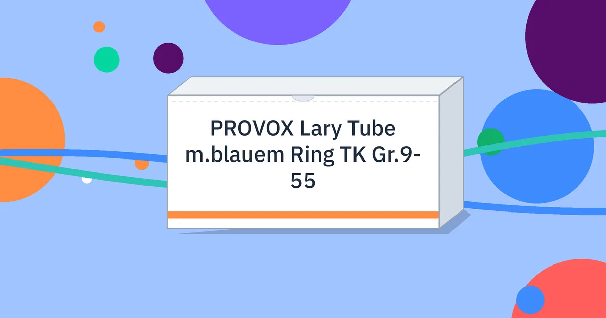 Symbolbild: Packung mit der Aufschrift PROVOX Lary Tube m.blauem Ring TK Gr.9-55 (PZN 02397384) – Verfügbarkeit und Bezug in Apotheken in Frankfurt am Main