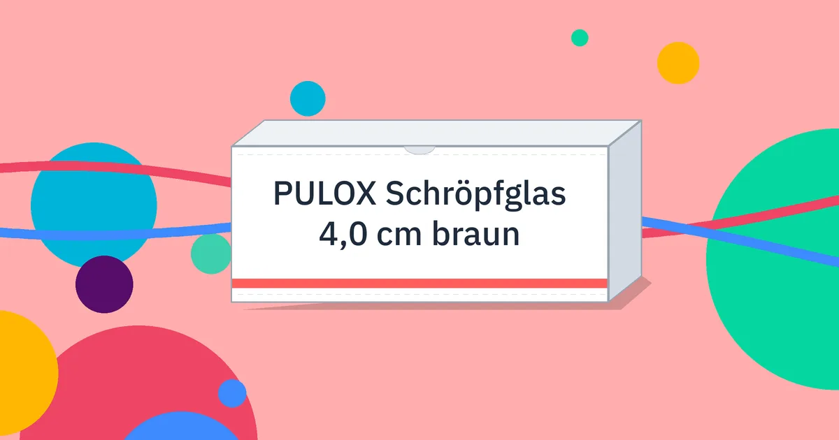 Symbolbild: Packung mit der Aufschrift PULOX Schröpfglas 4,0 cm braun (PZN 11675729) – Verfügbarkeit und Bezug in Apotheken in Frankfurt am Main