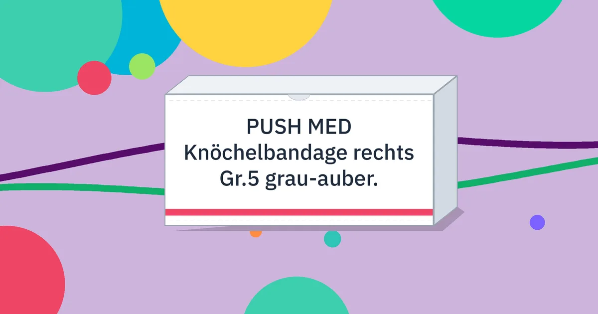 Symbolbild: Packung mit der Aufschrift PUSH MED Knöchelbandage rechts Gr.5 grau-auber. (PZN 04856749) – Verfügbarkeit und Bezug in Apotheken in Frankfurt am Main