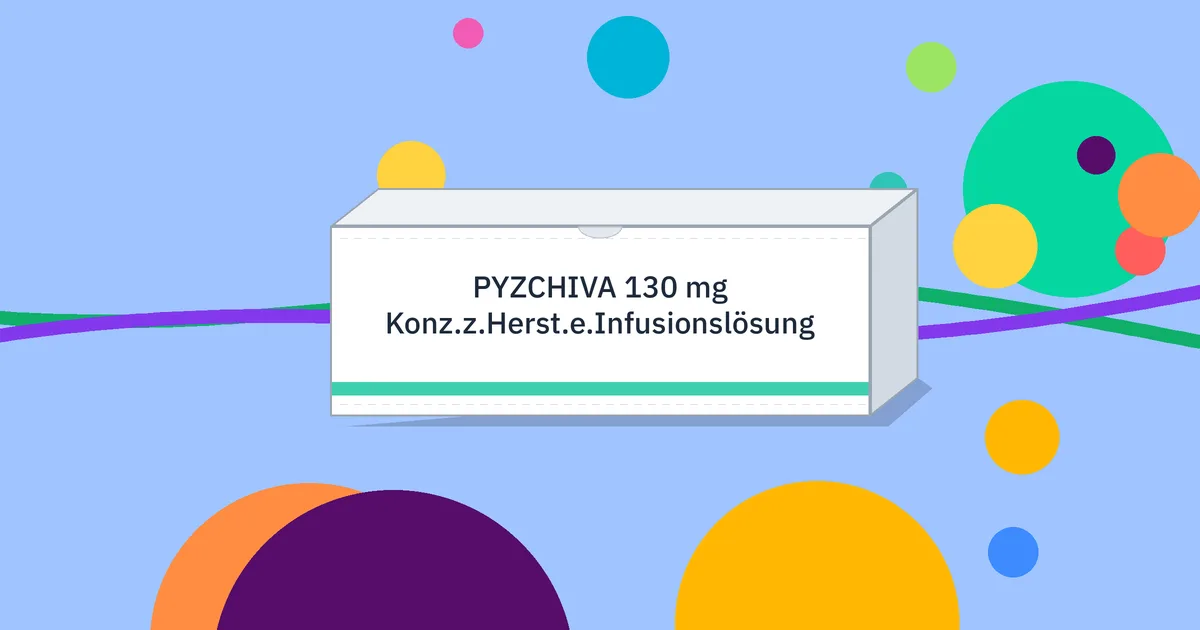 Symbolbild: Packung mit der Aufschrift PYZCHIVA 130 mg Konz.z.Herst.e.Infusionslösung (PZN 20218511) – Verfügbarkeit und Bezug in Apotheken in Frankfurt am Main