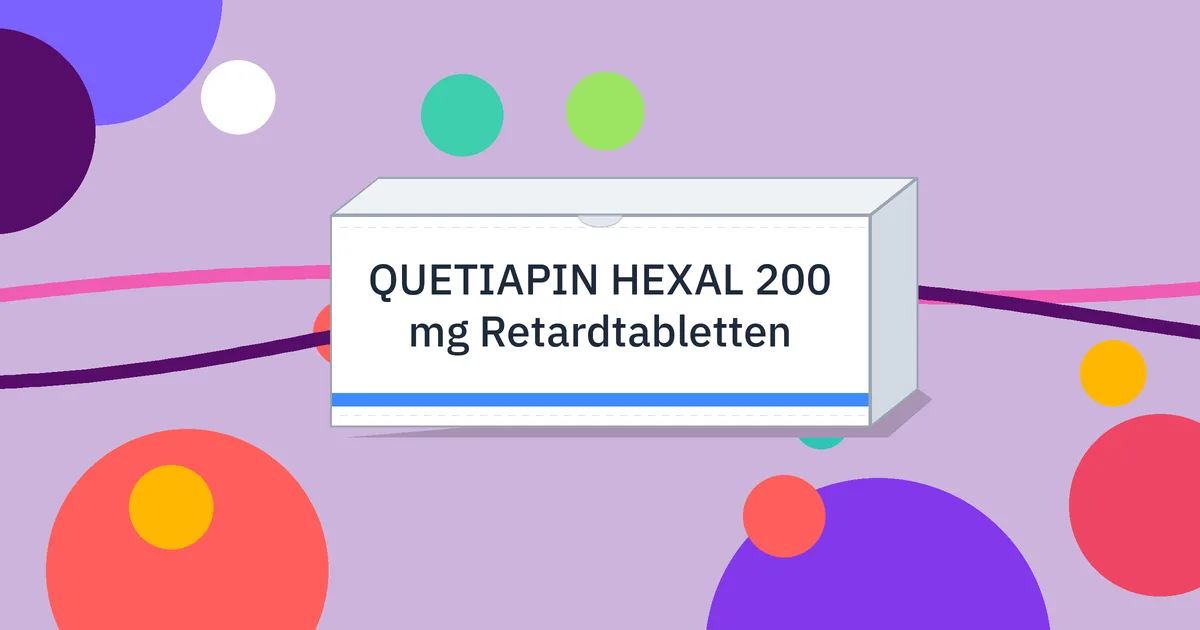 Symbolbild: Packung mit der Aufschrift QUETIAPIN HEXAL 200 mg Retardtabletten (PZN 09637704) – Verfügbarkeit und Bezug in Apotheken in Frankfurt am Main