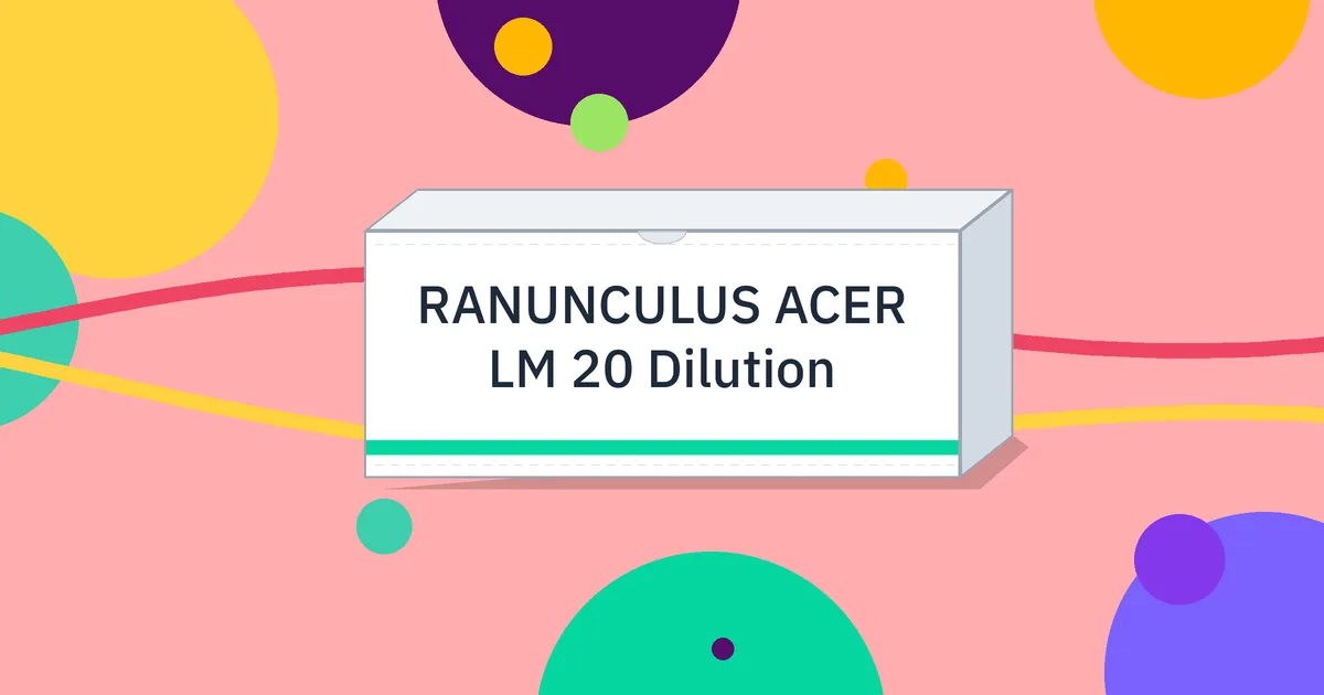 Symbolbild: Packung mit der Aufschrift RANUNCULUS ACER LM 20 Dilution (PZN 13675596) – Verfügbarkeit und Bezug in Apotheken in Frankfurt am Main