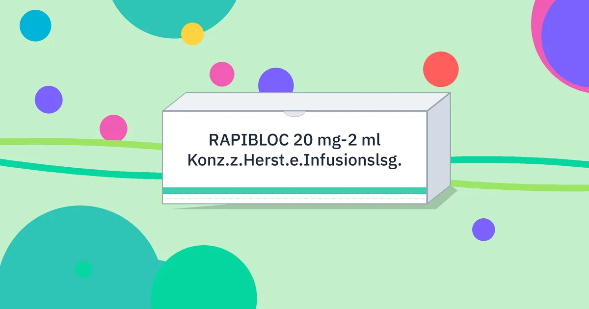 Symbolbild: Packung mit der Aufschrift RAPIBLOC 20 mg-2 ml Konz.z.Herst.e.Infusionslsg. (PZN 13251324) – Verfügbarkeit und Bezug in Apotheken in Frankfurt am Main