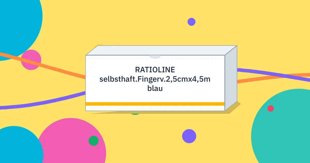 Symbolbild: Packung mit der Aufschrift RATIOLINE selbsthaft.Fingerv.2,5cmx4,5m blau (PZN 18455600) – Verfügbarkeit und Bezug in Apotheken in Frankfurt am Main