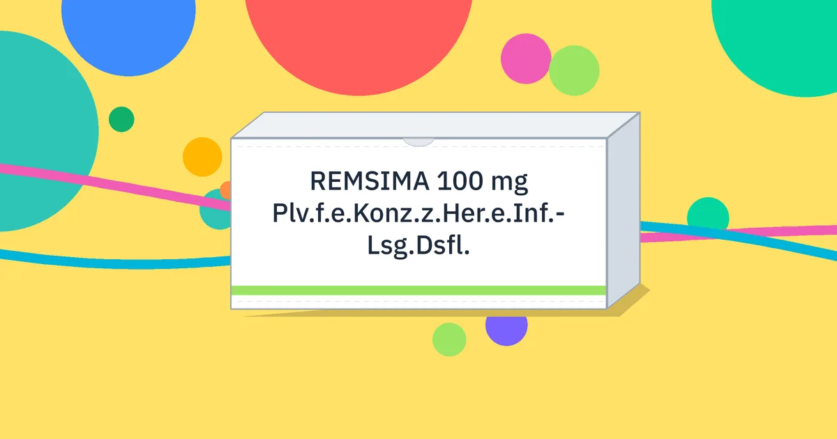 Symbolbild: Packung mit der Aufschrift REMSIMA 100 mg Plv.f.e.Konz.z.Her.e.Inf.-Lsg.Dsfl. (PZN 19473190) – Verfügbarkeit und Bezug in Apotheken in Frankfurt am Main