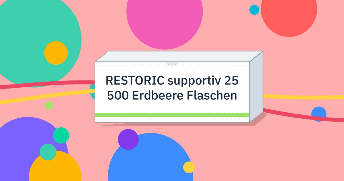 Symbolbild: Packung mit der Aufschrift RESTORIC supportiv 25 500 Erdbeere Flaschen (PZN 18795744) – Verfügbarkeit und Bezug in Apotheken in Frankfurt am Main