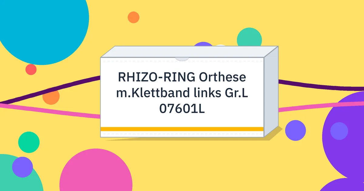 Symbolbild: Packung mit der Aufschrift RHIZO-RING Orthese m.Klettband links Gr.L 07601L (PZN 08733593) – Verfügbarkeit und Bezug in Apotheken in Frankfurt am Main