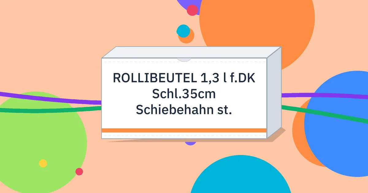 Symbolbild: Packung mit der Aufschrift ROLLIBEUTEL 1,3 l f.DK Schl.35cm Schiebehahn st. (PZN 06094870) – Verfügbarkeit und Bezug in Apotheken in Frankfurt am Main