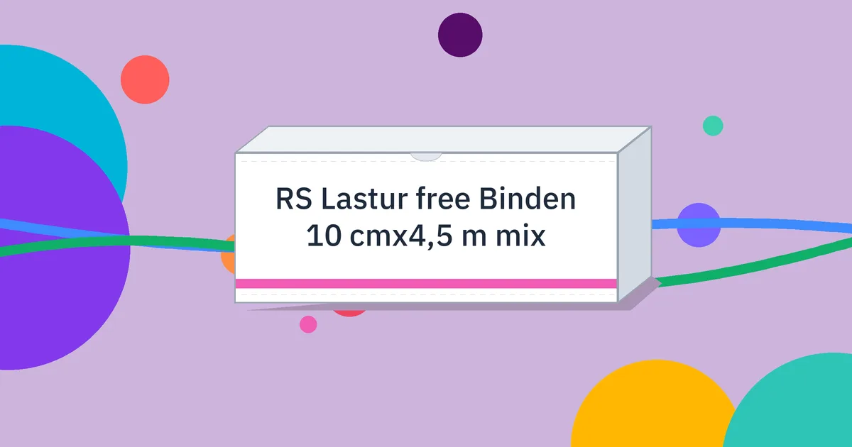 Symbolbild: Packung mit der Aufschrift RS Lastur free Binden 10 cmx4,5 m mix (PZN 01564414) – Verfügbarkeit und Bezug in Apotheken in Frankfurt am Main