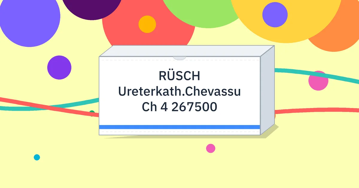 Symbolbild: Packung mit der Aufschrift RÜSCH Ureterkath.Chevassu Ch 4 267500 (PZN 07398721) – Verfügbarkeit und Bezug in Apotheken in Frankfurt am Main