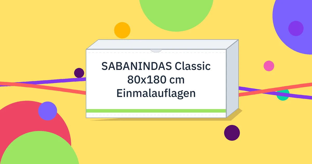 Symbolbild: Packung mit der Aufschrift SABANINDAS Classic 80x180 cm Einmalauflagen (PZN 18813028) – Verfügbarkeit und Bezug in Apotheken in Frankfurt am Main