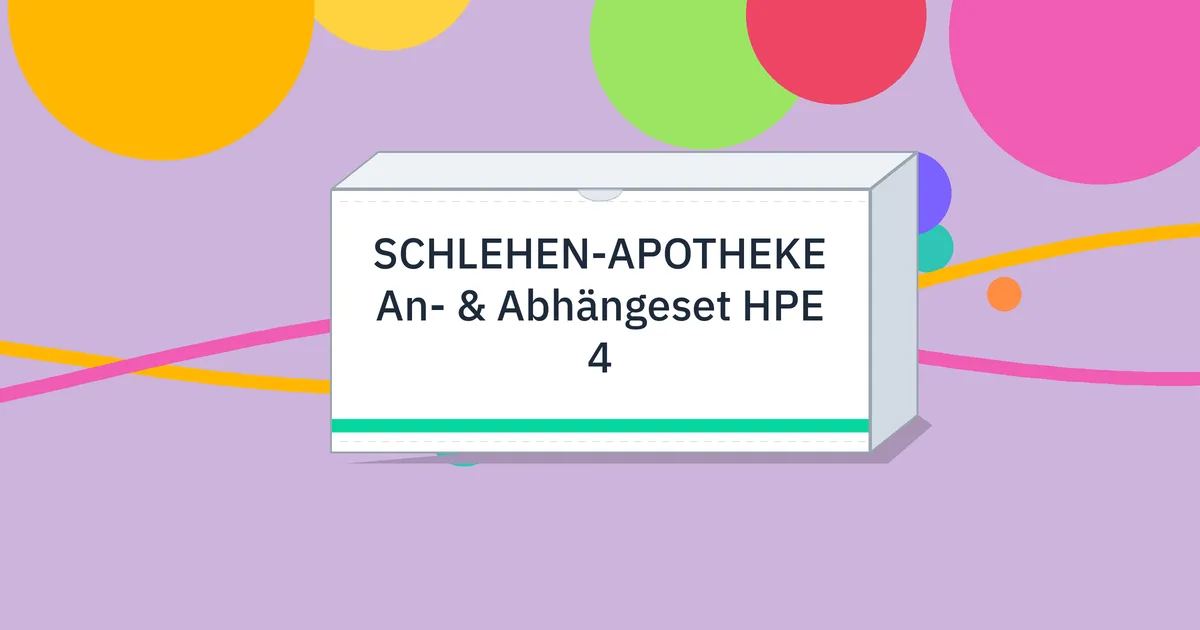 Symbolbild: Packung mit der Aufschrift SCHLEHEN-APOTHEKE An- & Abhängeset HPE 4 (PZN 19990287) – Verfügbarkeit und Bezug in Apotheken in Frankfurt am Main