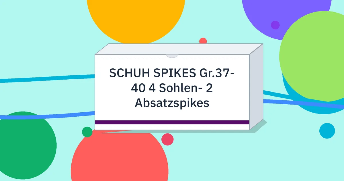 Symbolbild: Packung mit der Aufschrift SCHUH SPIKES Gr.37-40 4 Sohlen- 2 Absatzspikes (PZN 09491011) – Verfügbarkeit und Bezug in Apotheken in Frankfurt am Main