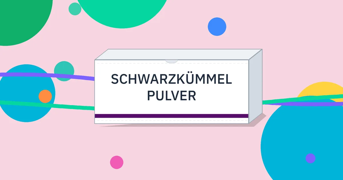 Symbolbild: Packung mit der Aufschrift SCHWARZKÜMMEL PULVER (PZN 07474072) – Verfügbarkeit und Bezug in Apotheken in Frankfurt am Main