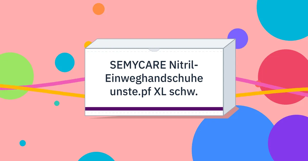 Symbolbild: Packung mit der Aufschrift SEMYCARE Nitril-Einweghandschuhe unste.pf XL schw. (PZN 18173698) – Verfügbarkeit und Bezug in Apotheken in Frankfurt am Main