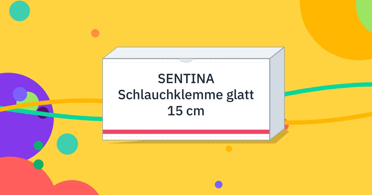 Symbolbild: Packung mit der Aufschrift SENTINA Schlauchklemme glatt 15 cm (PZN 11588657) – Verfügbarkeit und Bezug in Apotheken in Frankfurt am Main