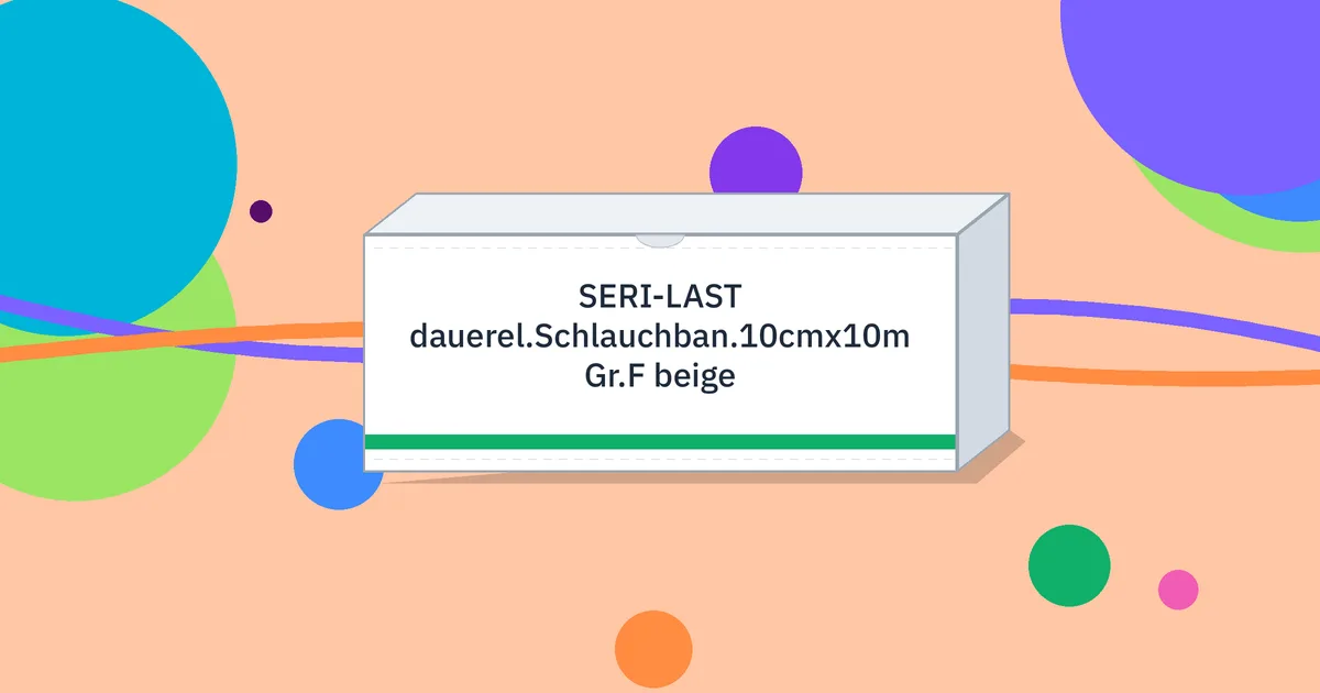 Symbolbild: Packung mit der Aufschrift SERI-LAST dauerel.Schlauchban.10cmx10m Gr.F beige (PZN 19836936) – Verfügbarkeit und Bezug in Apotheken in Frankfurt am Main