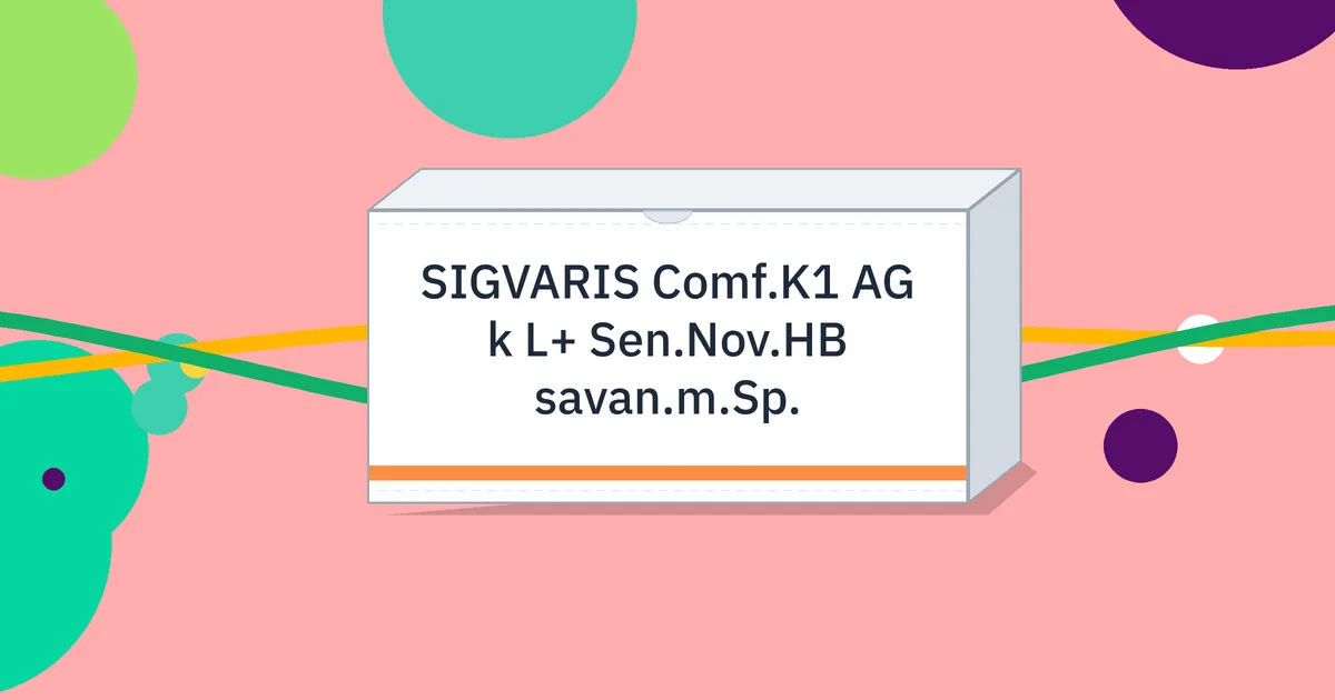 Symbolbild: Packung mit der Aufschrift SIGVARIS Comf.K1 AG k L+ Sen.Nov.HB savan.m.Sp. (PZN 17103767) – Verfügbarkeit und Bezug in Apotheken in Frankfurt am Main