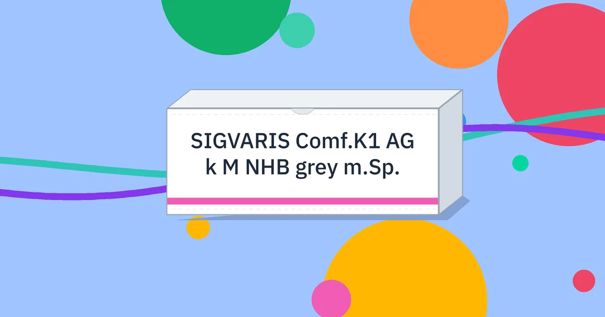 Symbolbild: Packung mit der Aufschrift SIGVARIS Comf.K1 AG k M NHB grey m.Sp. (PZN 17096501) – Verfügbarkeit und Bezug in Apotheken in Frankfurt am Main