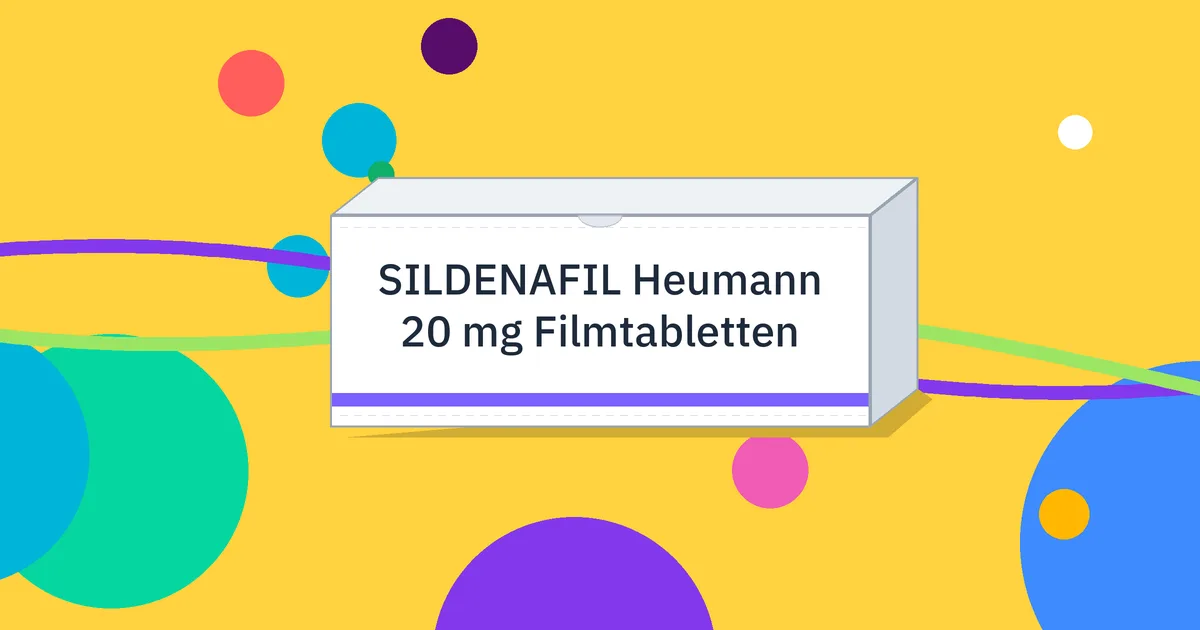 Symbolbild: Packung mit der Aufschrift SILDENAFIL Heumann 20 mg Filmtabletten (PZN 13890343) – Verfügbarkeit und Bezug in Apotheken in Frankfurt am Main