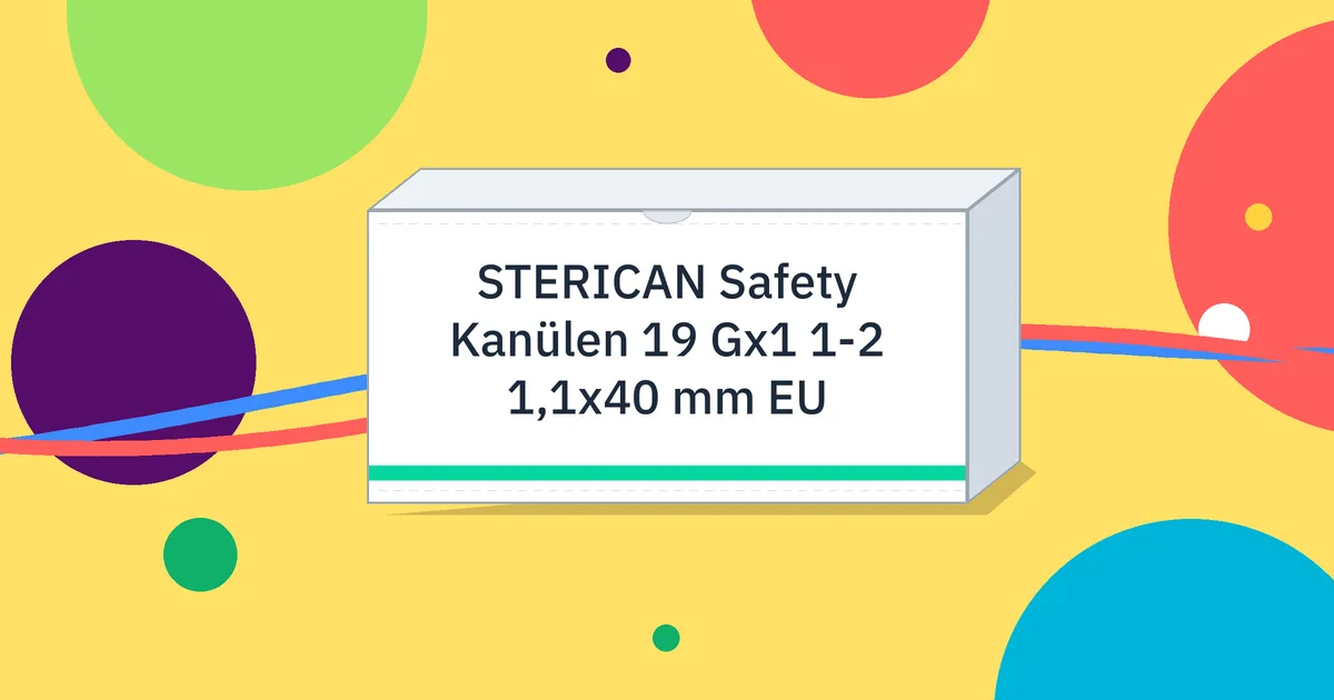 Symbolbild: Packung mit der Aufschrift STERICAN Safety Kanülen 19 Gx1 1-2 1,1x40 mm EU (PZN 15746426) – Verfügbarkeit und Bezug in Apotheken in Frankfurt am Main